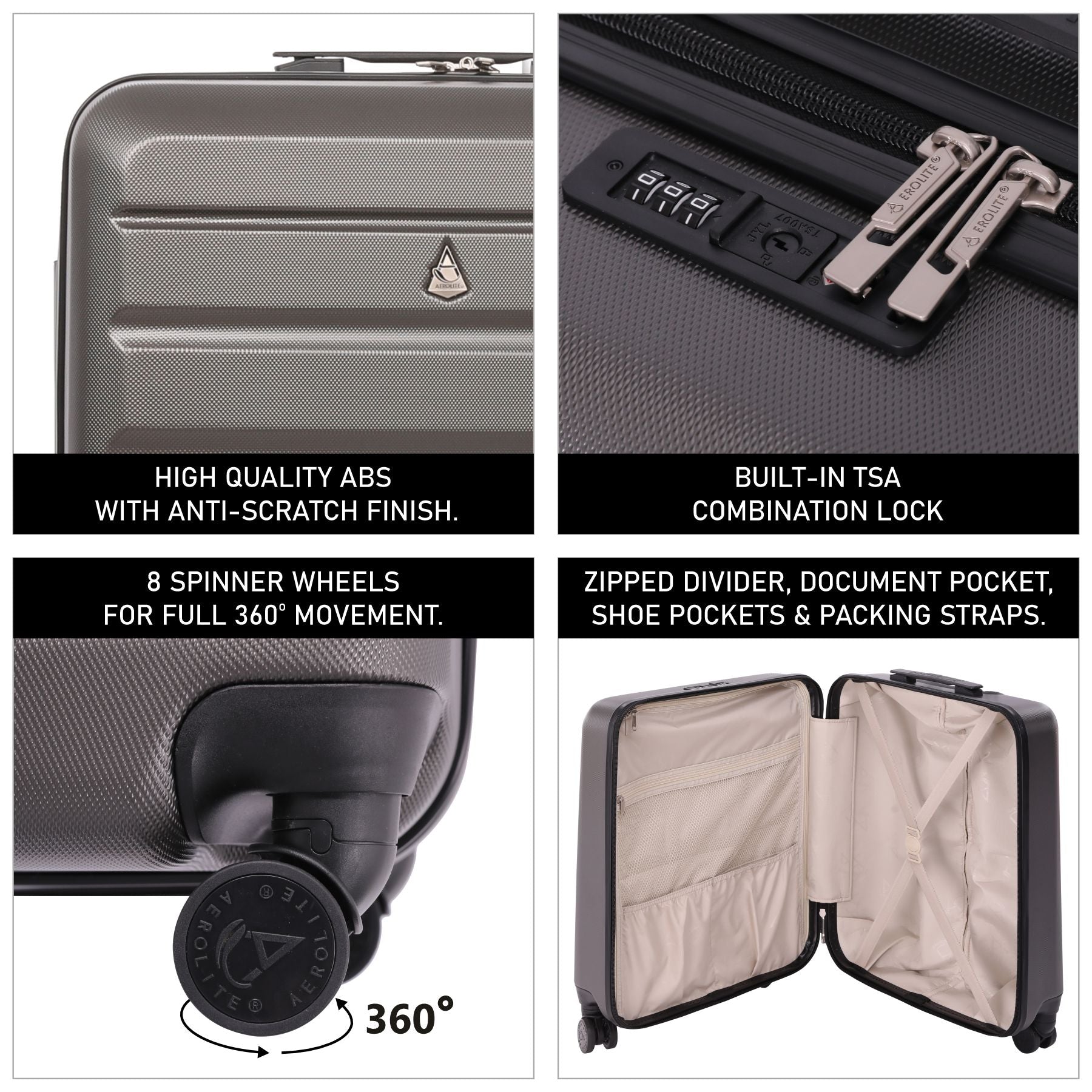 Aerolite 56x45x25cm easyJet Large Cabin 8 Wheel Suitcase, British Airw ...